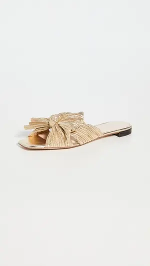 LOEFFLER RANDALL Daphne Pleated Bow Slides - Gold