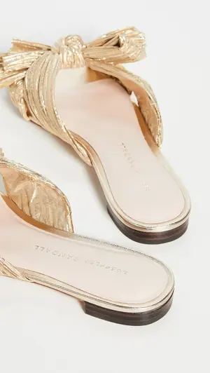 LOEFFLER RANDALL Daphne Pleated Bow Slides - Gold