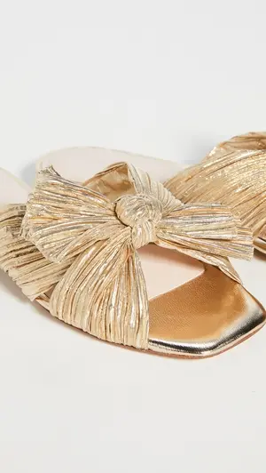 LOEFFLER RANDALL Daphne Pleated Bow Slides - Gold