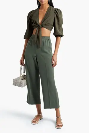 Simkhai Cropped Tie-front Crinkled Woven Top