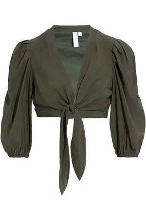 Simkhai Cropped Tie-front Crinkled Woven Top