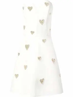 Carolina Herrera Pearl-embellished Strapless Silk Dress - White