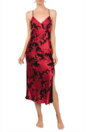EVERYDAY RITUAL Joan Floral Strappy Nightgown - Red Black Floral