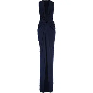 LAQUAN SMITH Plunge Neck Twist Jersey Gown - Navy