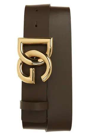 Dolce & Gabbana Dg Logo Buckle Leather Belt - Moro/gold