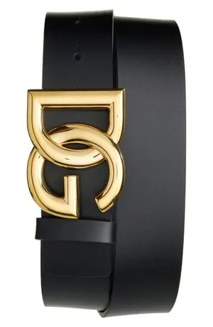 Dolce & Gabbana Dg Logo Buckle Leather Belt - Nero/gold