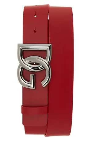 Dolce & Gabbana Dolce&Gabbana DG Logo Buckle Leather Belt Red