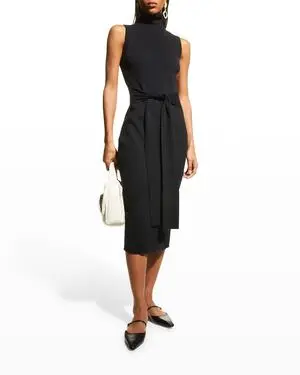 TOCCIN Tie-front Sleeveless Turtleneck Dress - Jet