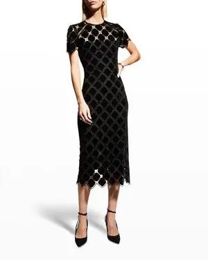 Shoshanna Kiriya Pieced Velvet Lace Sheath Dress - Jet