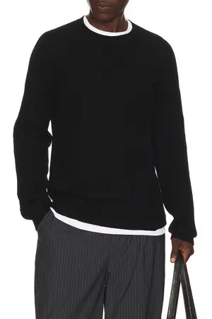 SCHOTT Ribbed Wool Crewneck Sweater - Black