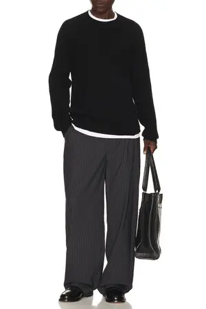 SCHOTT Ribbed Wool Crewneck Sweater - Black