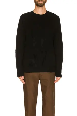 SCHOTT Ribbed Wool Crewneck Sweater - Black