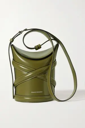 Alexander McQueen The Curve Small Leather Bucket Bag Army Green