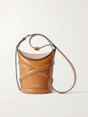 Alexander McQueen The Curve Small Leather Bucket Bag Tan