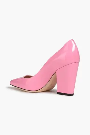 SERGIO ROSSI Patent Leather Pointed Toe Block Heel Pumps