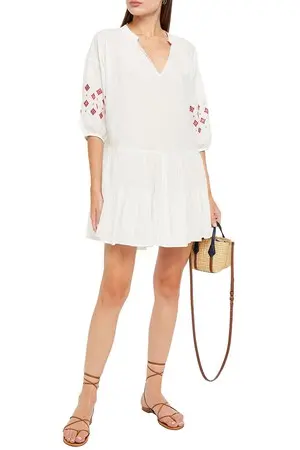 Seafolly Tiered Embroidered Cotton-gauze Mini Dress - White