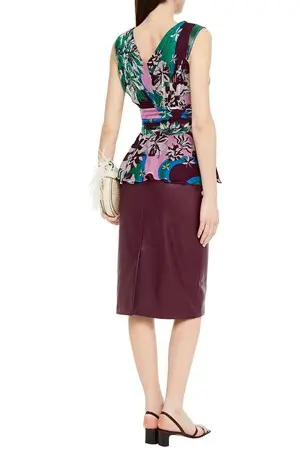 Emilio Pucci Pleated Printed Silkblend Georgette Top - Grape