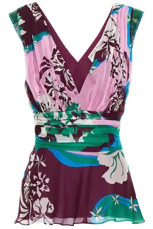 Emilio Pucci Pleated Printed Silkblend Georgette Top