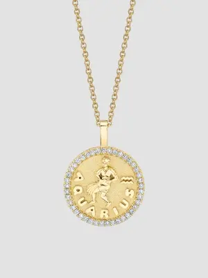 ANITA KO Zodiac 18k Yellow Gold & 0.48 Tcw Diamond Large Coin Pendant Necklace Aquarius