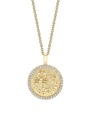 ANITA KO Zodiac 18k Yellow Gold & 0.48 Tcw Diamond Large Coin Pendant Necklace Scorpio