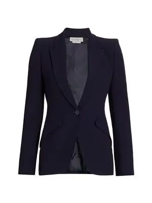 Alexander McQueen Women's Tailored Peak-Lapel Jacket - Ivory  - Midnight Blue
