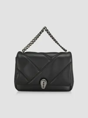 BVLGARI Serpenti Cabochon Matelassé Leather Mini Bag - Black
