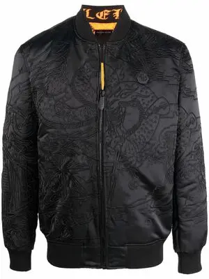 Philipp Plein Tattoo-motif Embroidered Bomber Jacket - Black