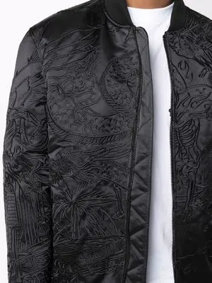 Philipp Plein Tattoo-motif Embroidered Bomber Jacket - Black