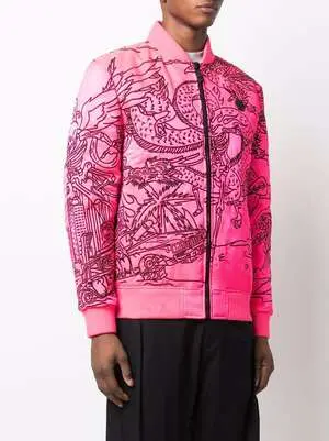 Philipp Plein Tattoo-motif Embroidered Bomber Jacket - Pink