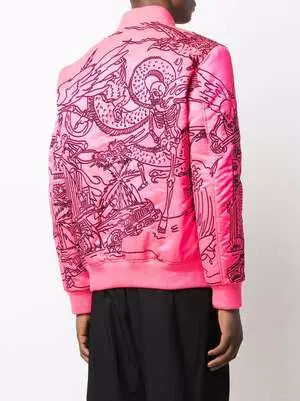 Philipp Plein Tattoo-motif Embroidered Bomber Jacket - Pink