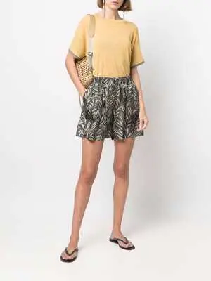 Brunello Cucinelli Leaf-print Silk Shorts