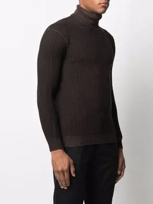 DELL'OGLIO Merino Knit Roll Neck Jumper - Brown