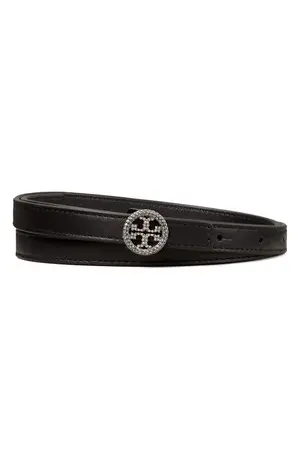 Tory Burch Crystal Logo Leather Belt Black