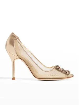 manolo blahnik - Hangsi Metallic Crystal-buckle Pumps