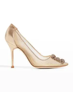 manolo blahnik - Hangsi Metallic Crystal-buckle Pumps