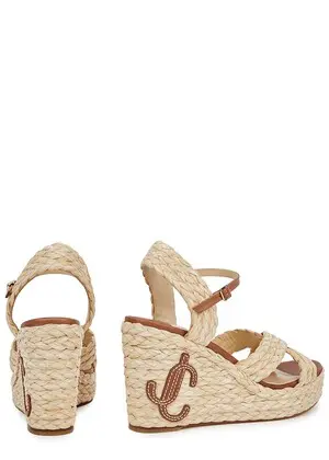 JIMMY CHOO Dellena 100 Raffia Espadrille Wedge Sandals