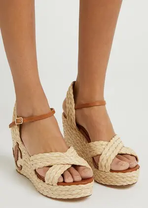 JIMMY CHOO Dellena 100 Raffia Espadrille Wedge Sandals
