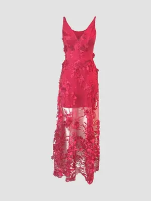 Dress The Population Sidney Sheer Lace Gown - Begonia