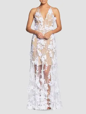 Dress The Population Sidney Sheer Lace Gown - White