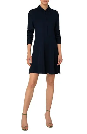 Akris Long Sleeve Crepe Shirtdress