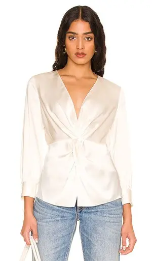 Theory Long Sleeve Twist Blouse In Ivory
