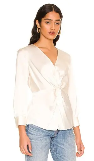 Theory Long Sleeve Twist Blouse In Ivory