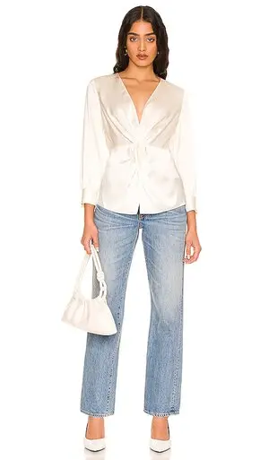 Theory Long Sleeve Twist Blouse In Ivory