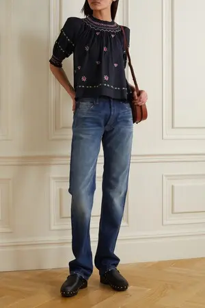 The Great. The Folklore Smocked Embroidered Cotton-voile Top