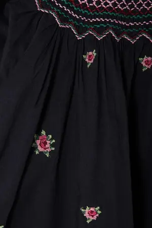 The Great. The Folklore Smocked Embroidered Cotton-voile Top