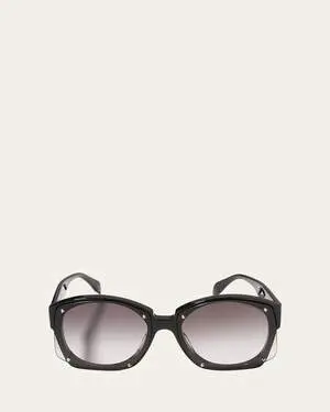 Alexander McQueen McQueen Spike Studded Square Sunglasses - Shiny Black