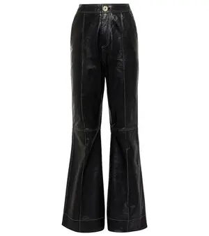 GANNI High-rise Leather Bootcut Pants