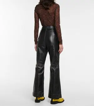 GANNI High-rise Leather Bootcut Pants