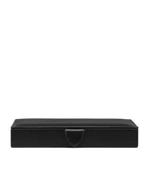Smythson Leather Panama Cufflink Box - Black