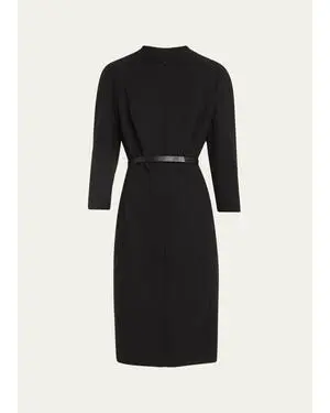 Akris Split-neck Double-face Wool Sheath Dress - Black